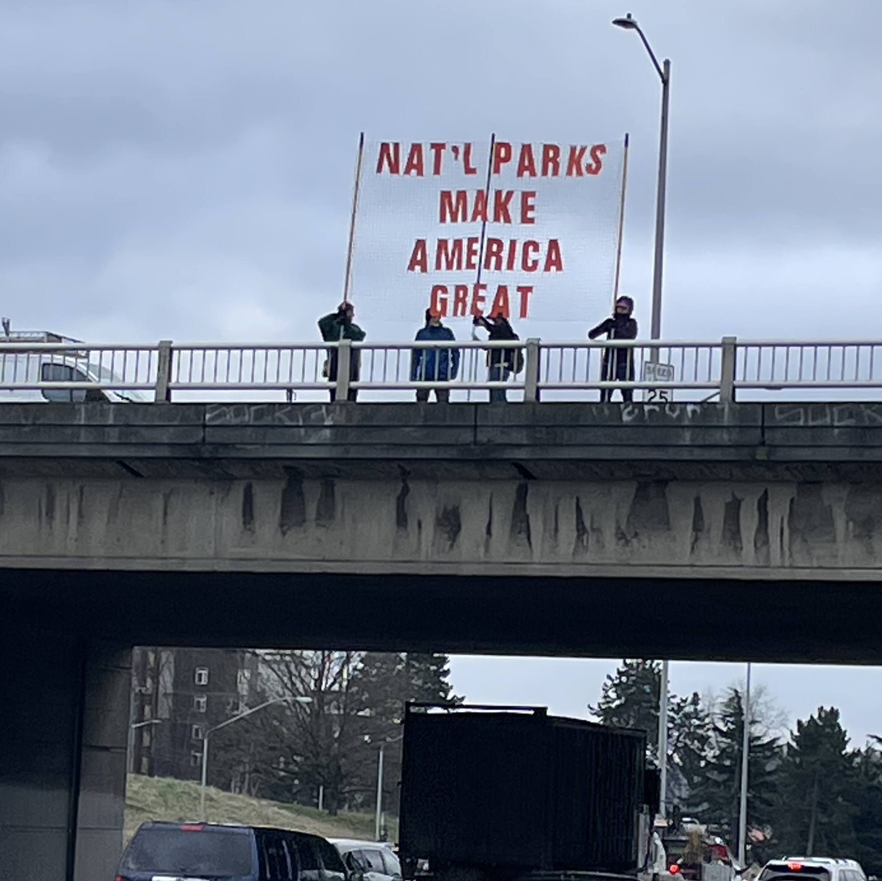 50th & I-5 Overpass Banner Team - Backbone Campaign