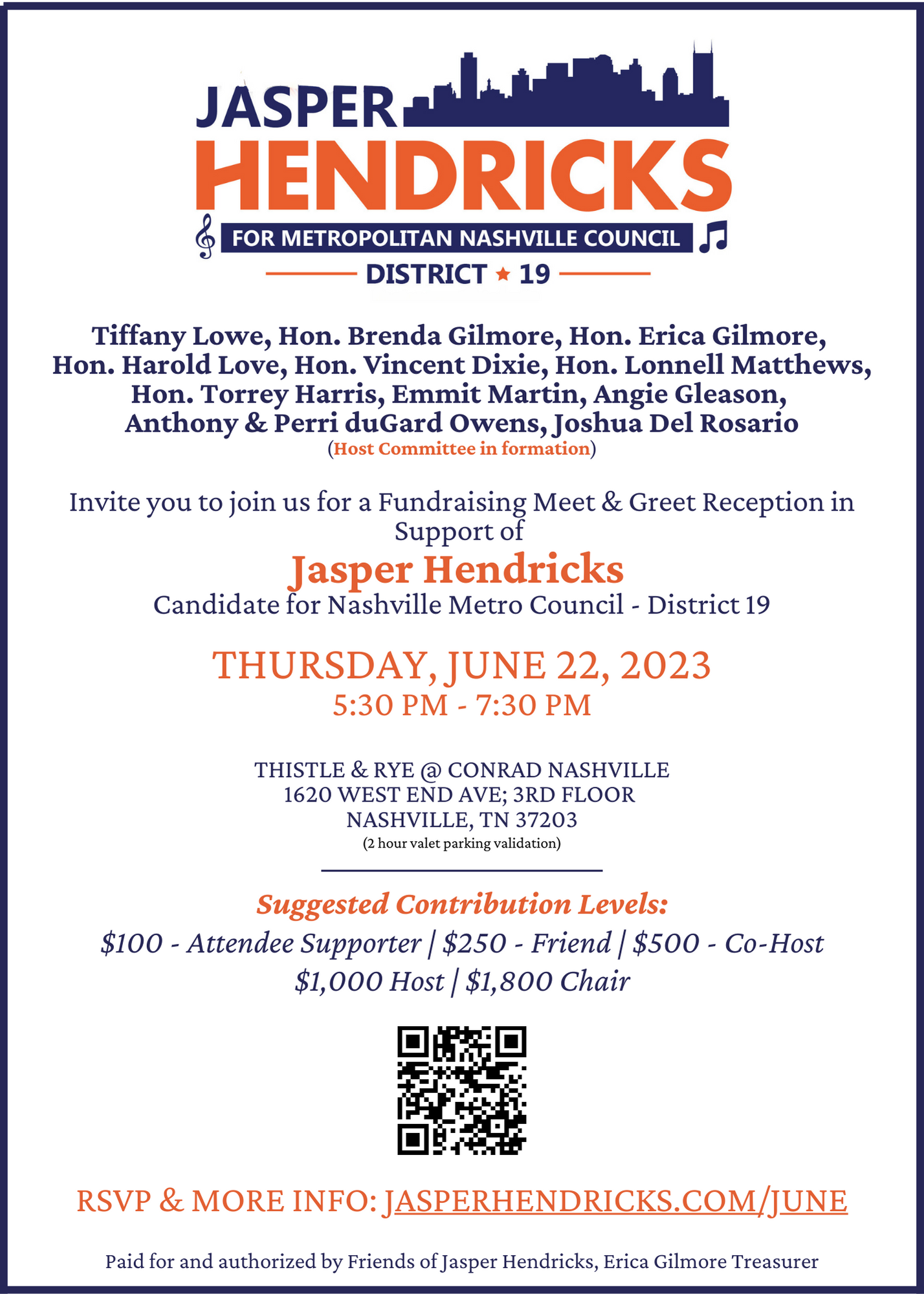Fundraising Reception in Support of Jasper Hendricks for Nashville Metro Council District 19