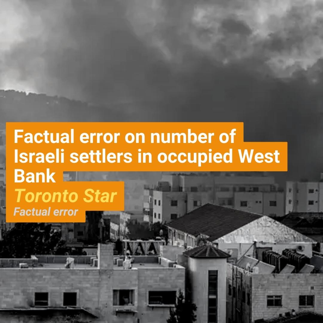 Factual error on number of Israeli settlers in occupied West Bank in ...