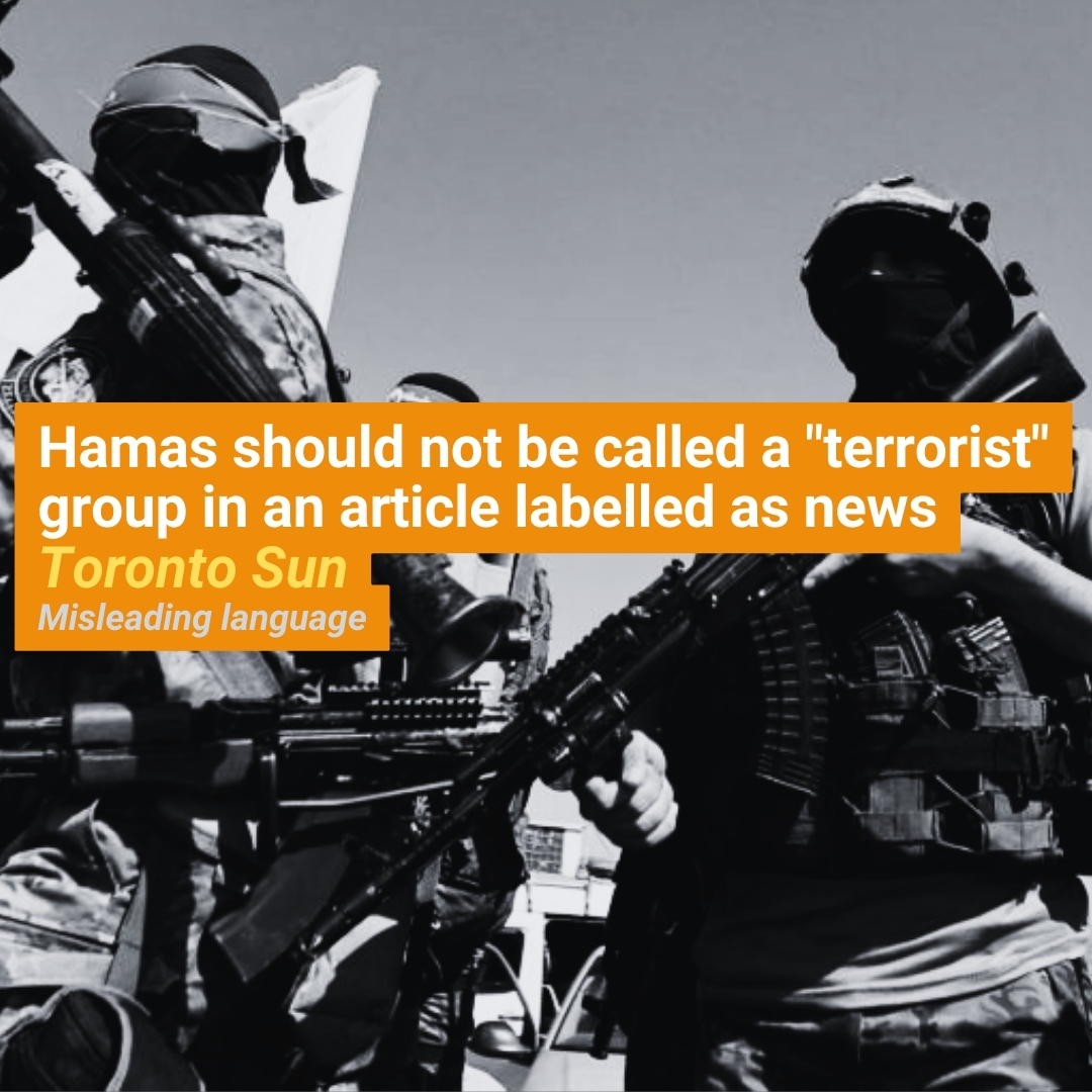 Hamas should not be called a "terrorist" group in an article labelled ...