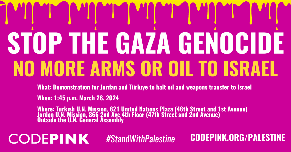 Protest Planned Outside Türkiye and Jordan Missions in NYC - CODEPINK ...