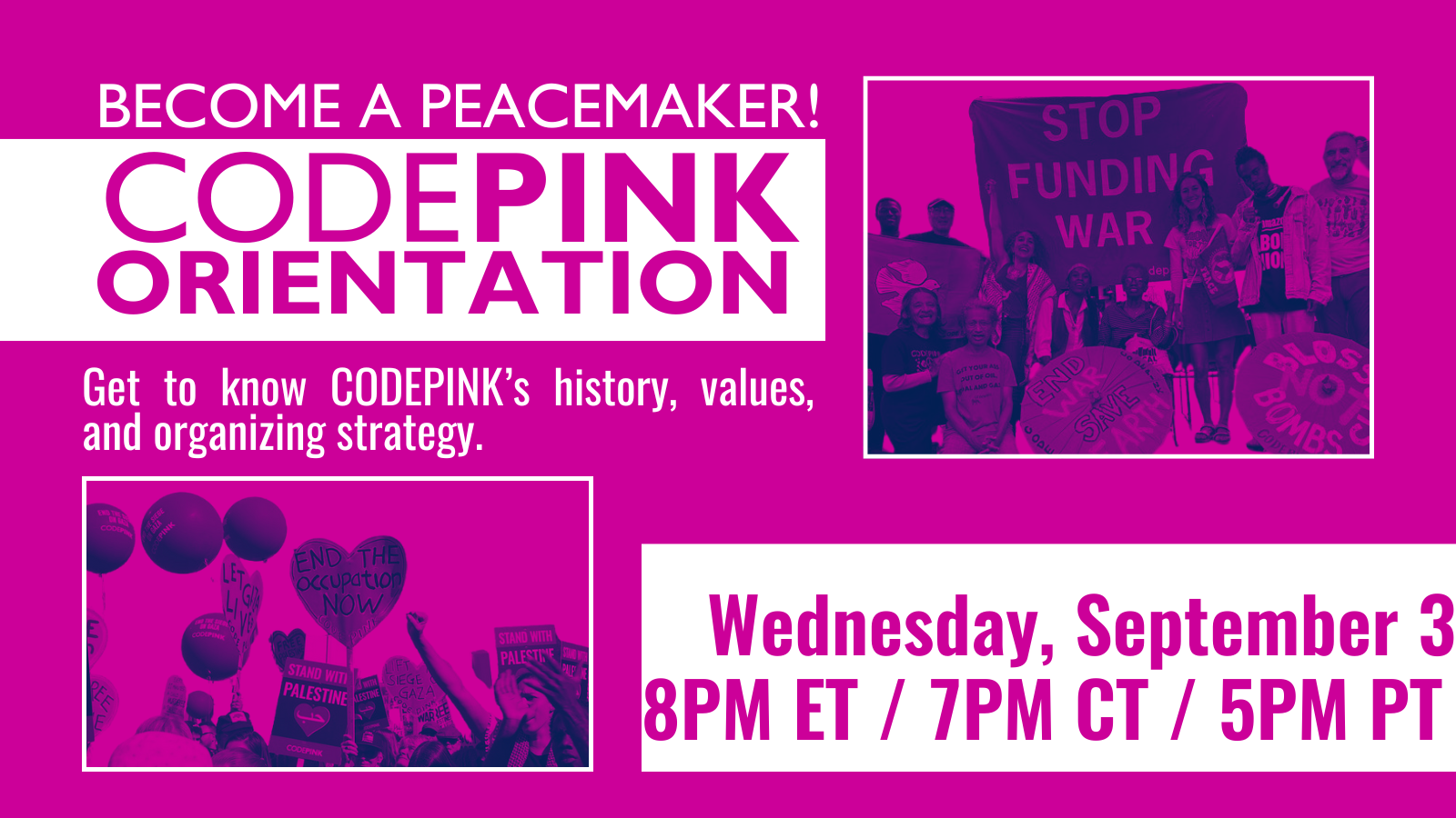 CODEPINK New Organizer Orientation - September - CODEPINK - Women for Peace