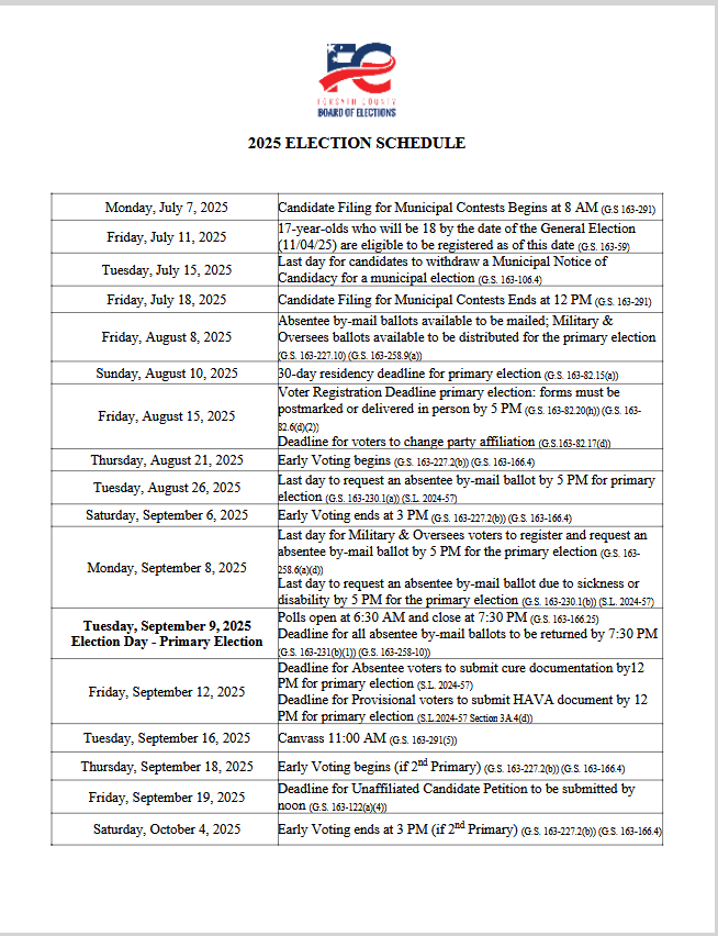 2025 Election Schedule - Forsyth County Republican Party