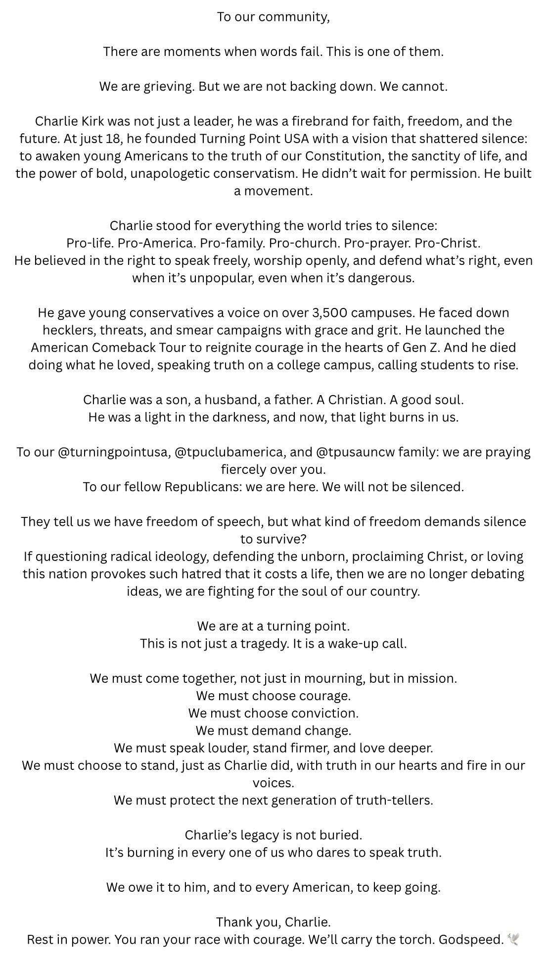 In Memoriam: Charlie Kirk - Forsyth County Republican Party