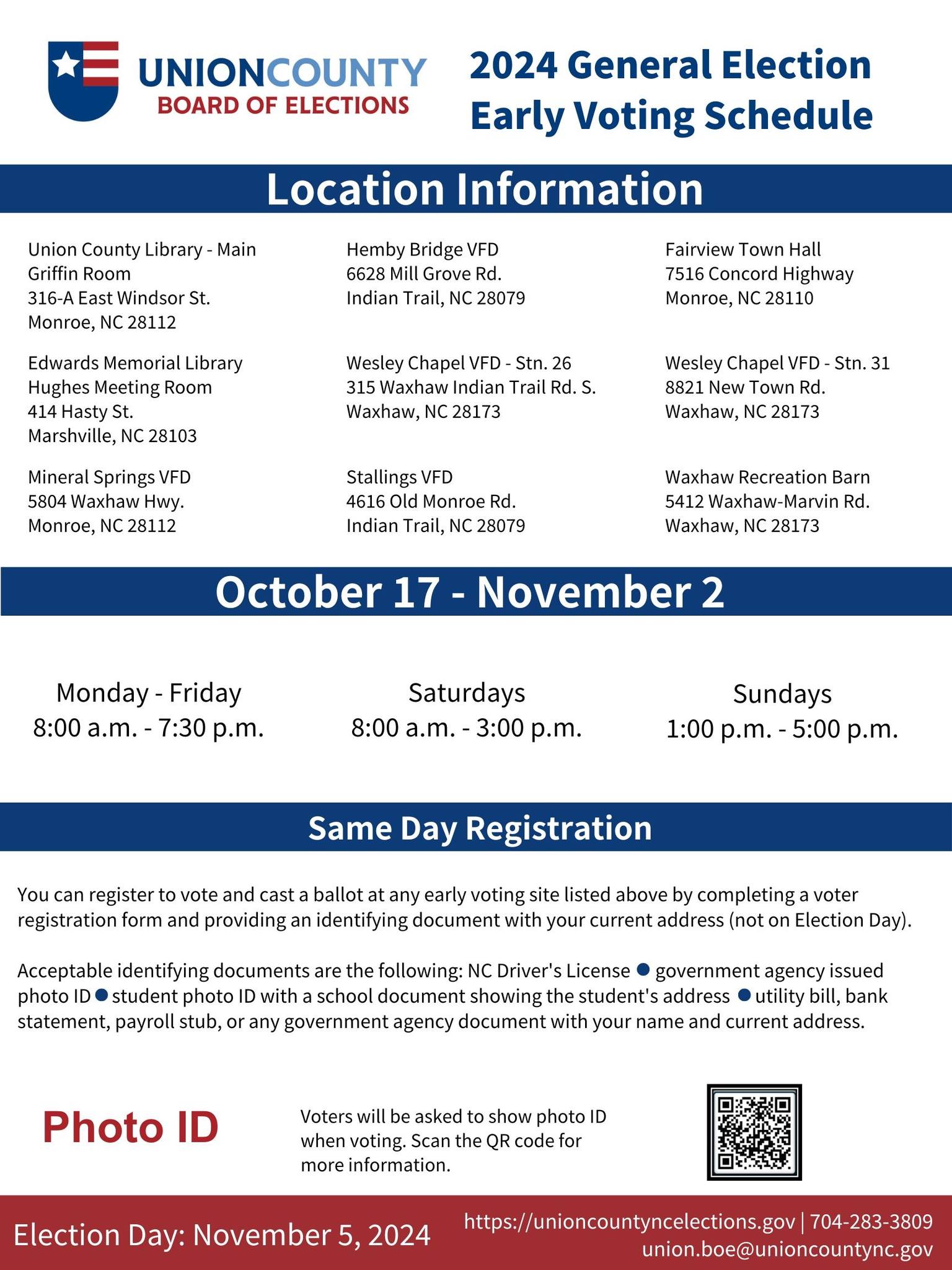 2024 Nov. Election Early Voting Schedule - Union County Republican Party