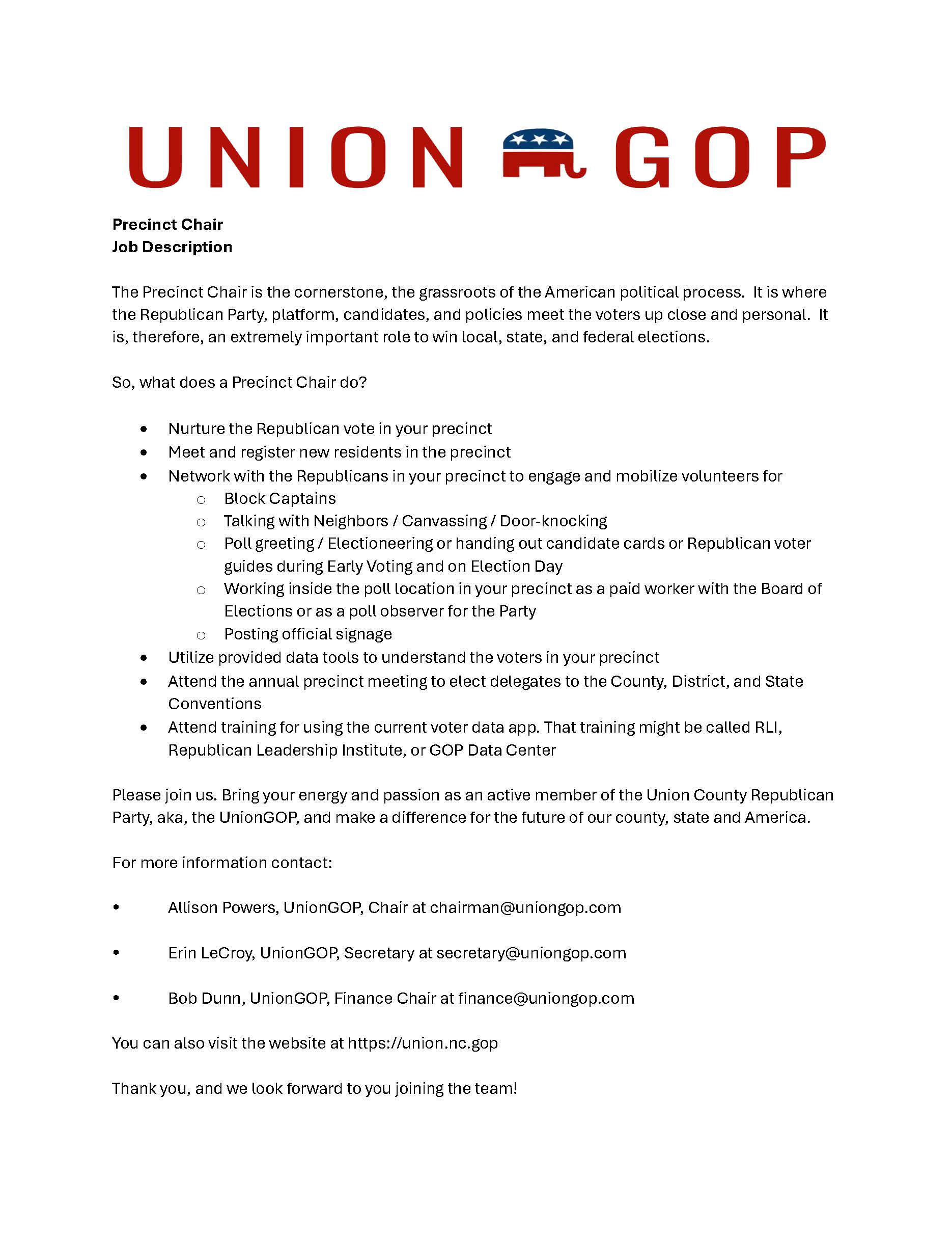 Precinct Meeting 2025 - Union County Republican Party