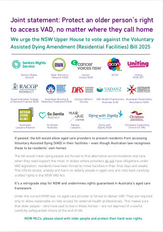 Joint statement: Protect an older person's right to access VAD, no ...