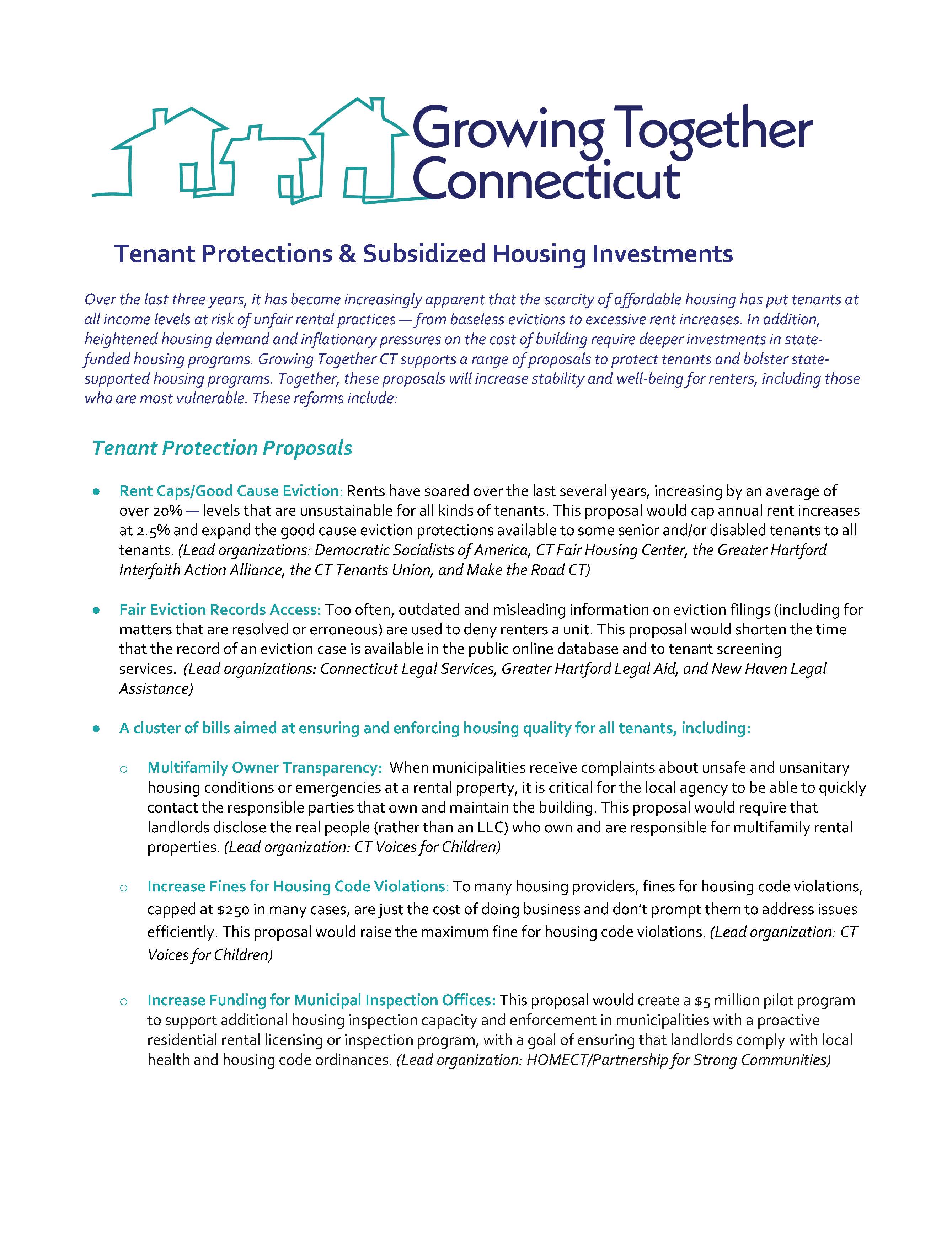 Tenant Protections & Subsidized Investments - Growing Together CT