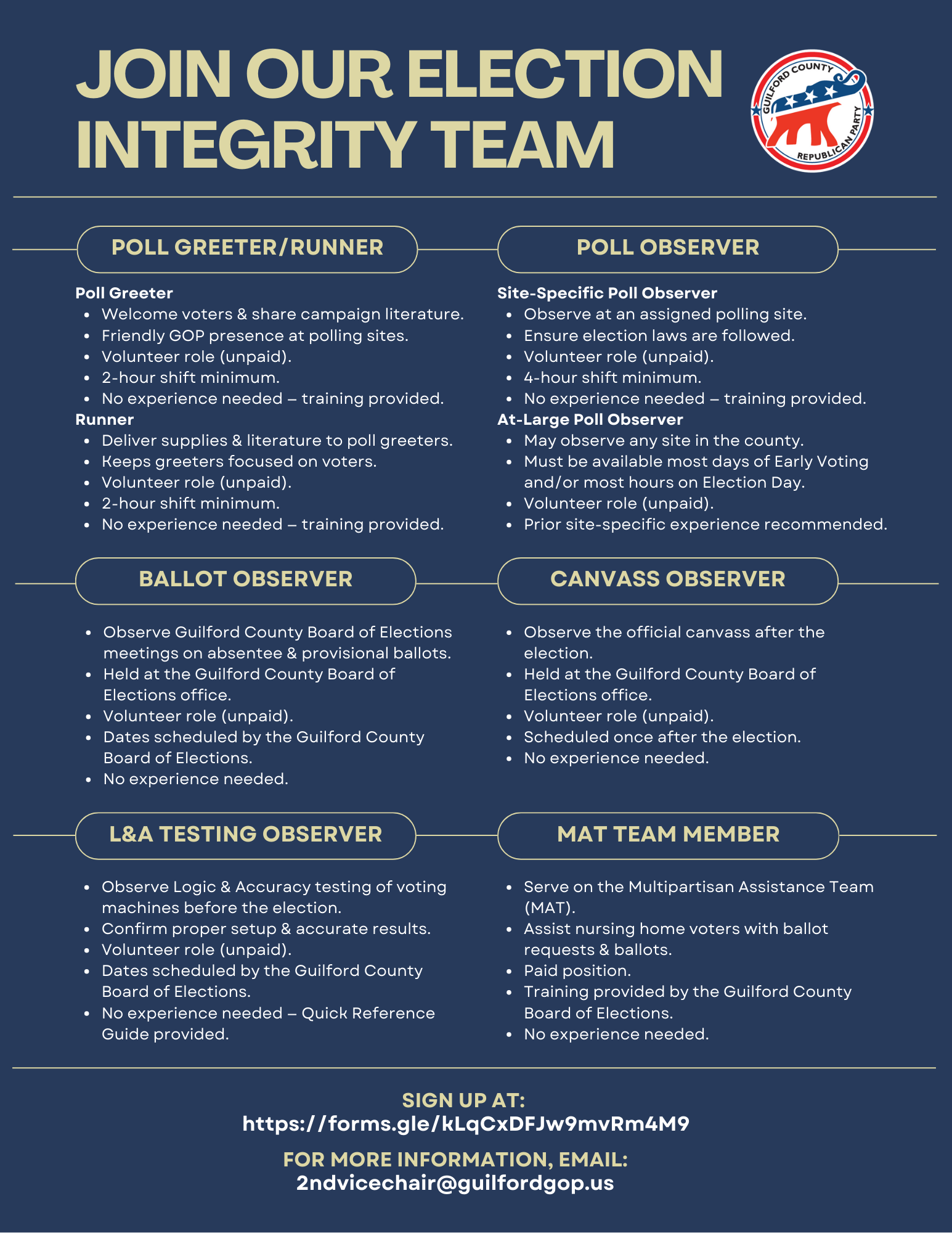 Volunteer Opportunities - 2025 Guilford County Republican Party