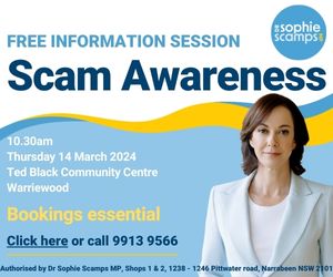 Scam Awareness Info Session - Dr Sophie Scamps