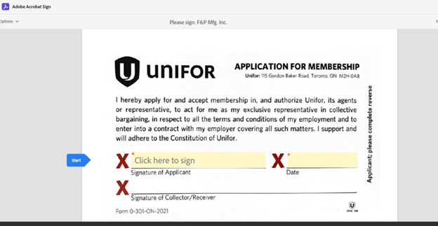 How to sign a Unifor Digital membership card - Join Unifor