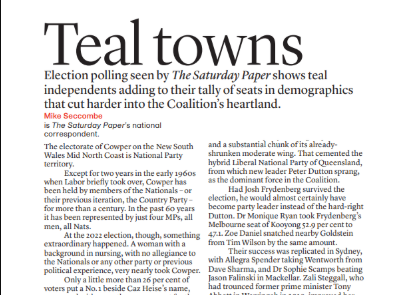 Teal towns (22 Mar 2025) - Kate Chaney