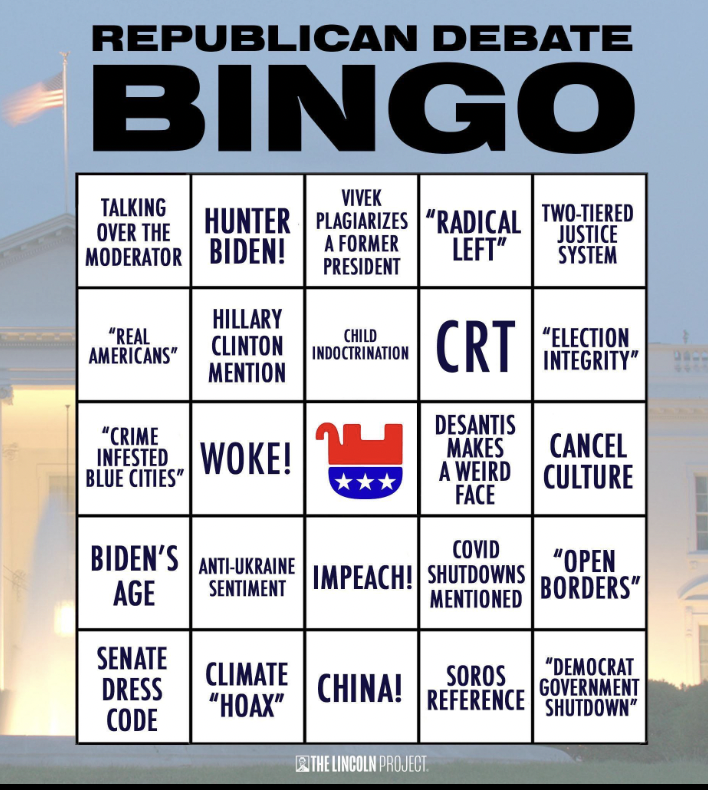 Republican Debate Bingo