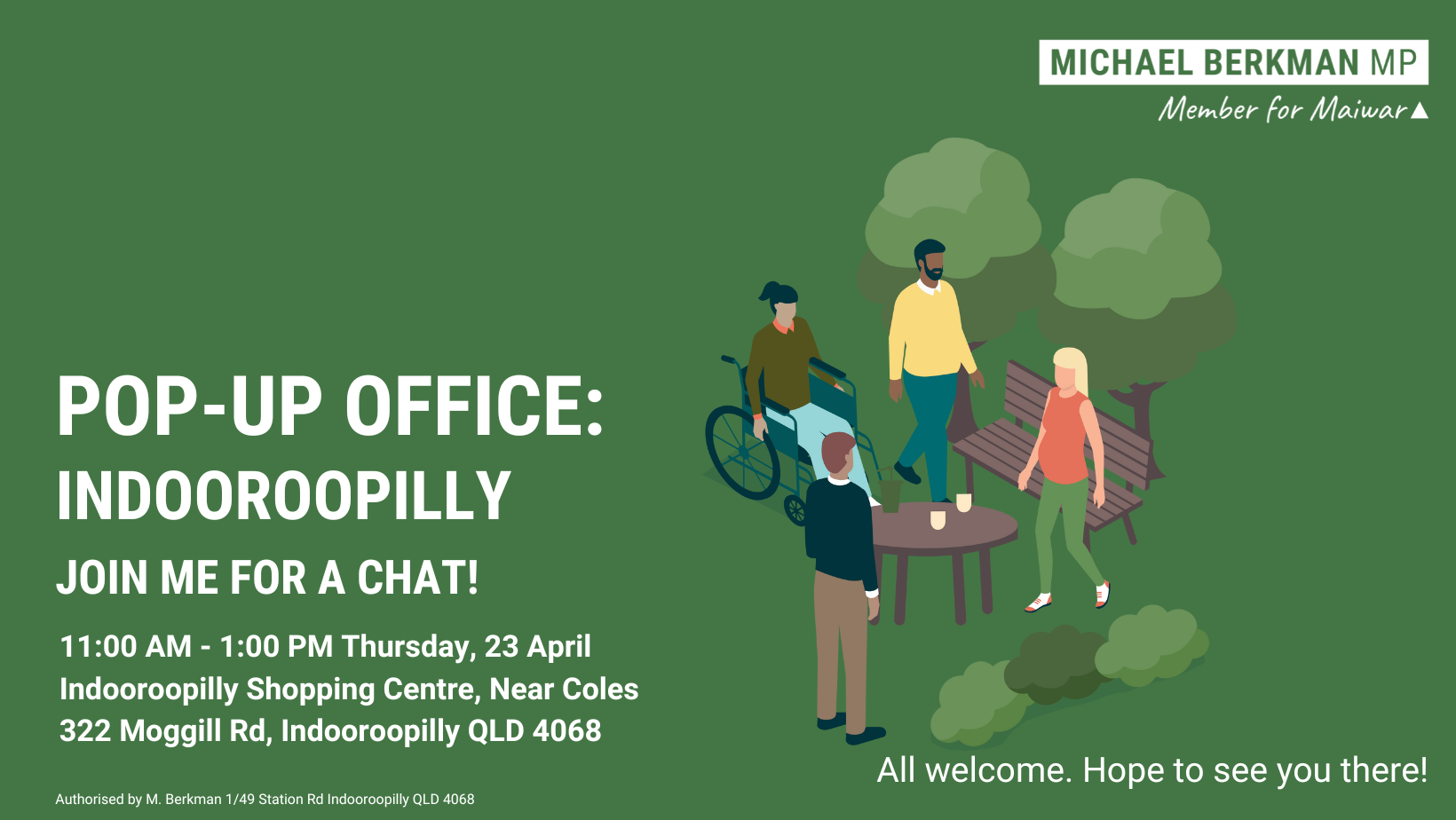 Pop-up Office Indooroopilly - Michael Berkman MP for Maiwar