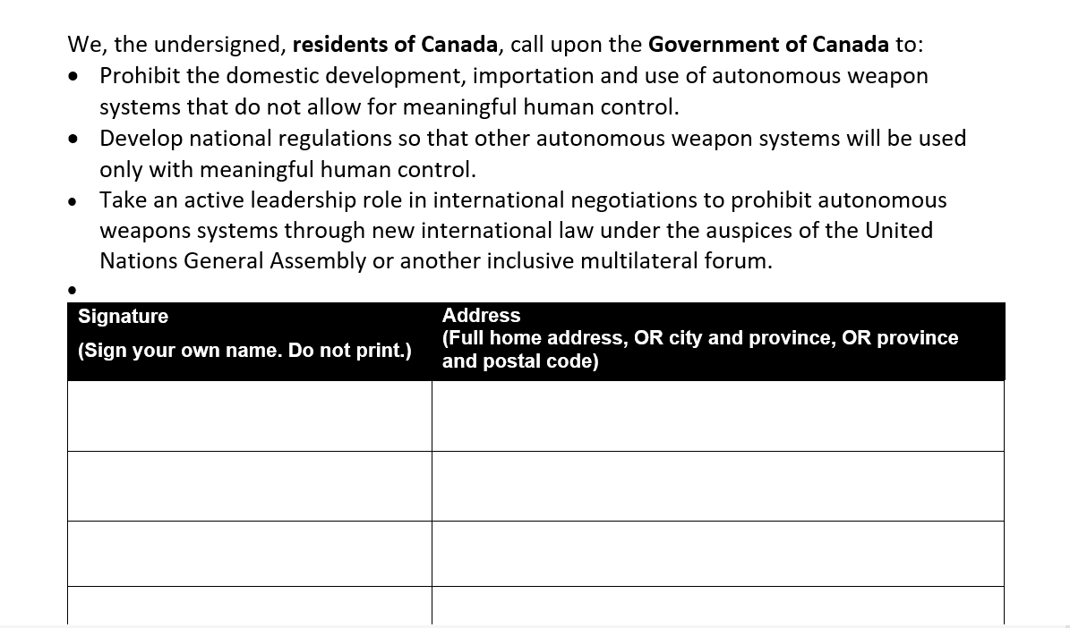 Parliamentary Petition Launched - Mines Action Canada