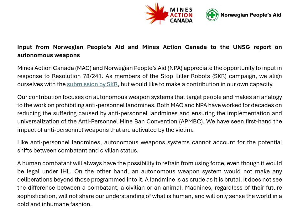 MAC and Norwegian People's Aid Joint Submission on Autonomous Weapons ...