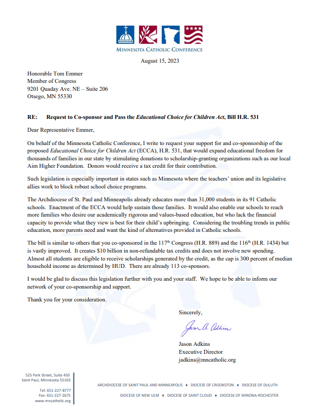 Letter to Rep. Emmer on the Educational Choice for Children Act ...