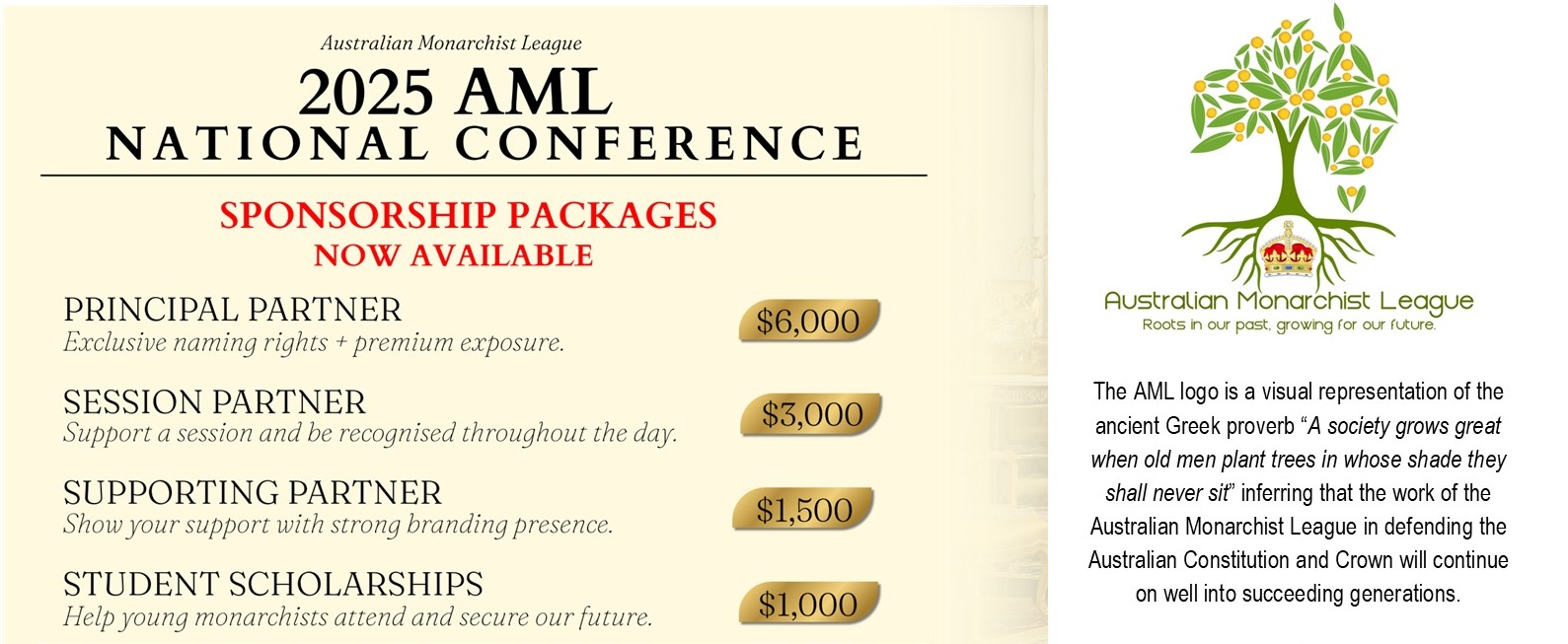 AML 2025 ANNUAL CONFERENCE SPONSORSHIP PACKAGES - Australian Monarchist League