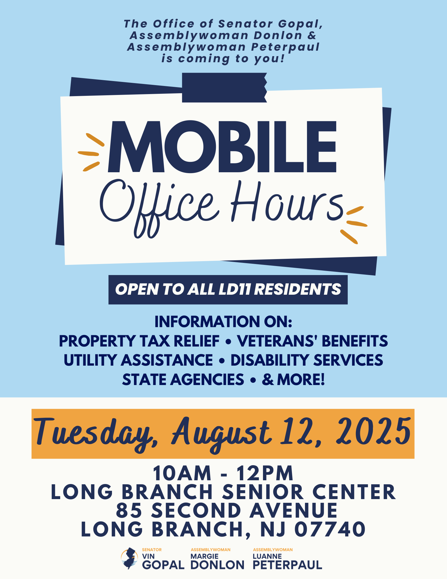 Mobile Office Hours - Long Branch - Assemblywomen Donlon and Peterpaul