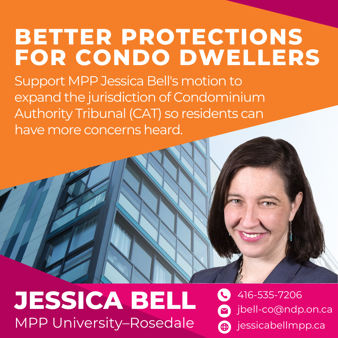 NDP MPPs calls for stronger protections for condo residents - Jessica Bell