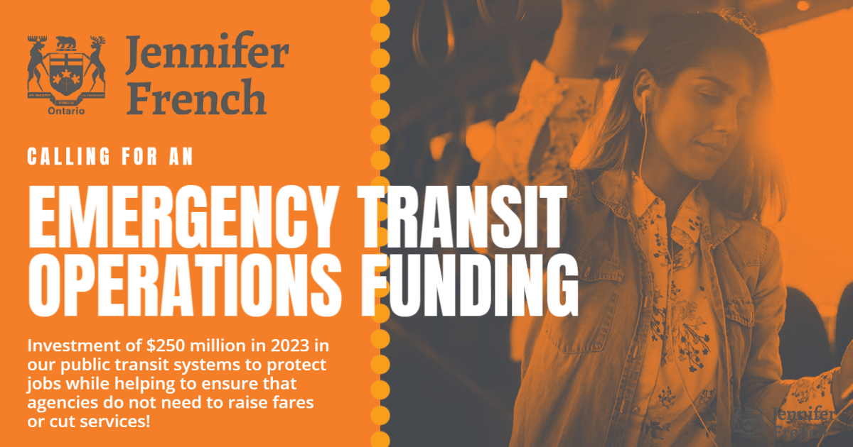 Urgent need for emergency operations transit funding - Jennifer French