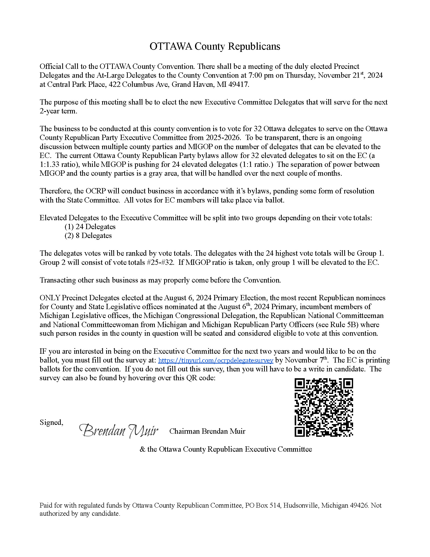 November 2024 County Convention - Ottawa County Republican Party