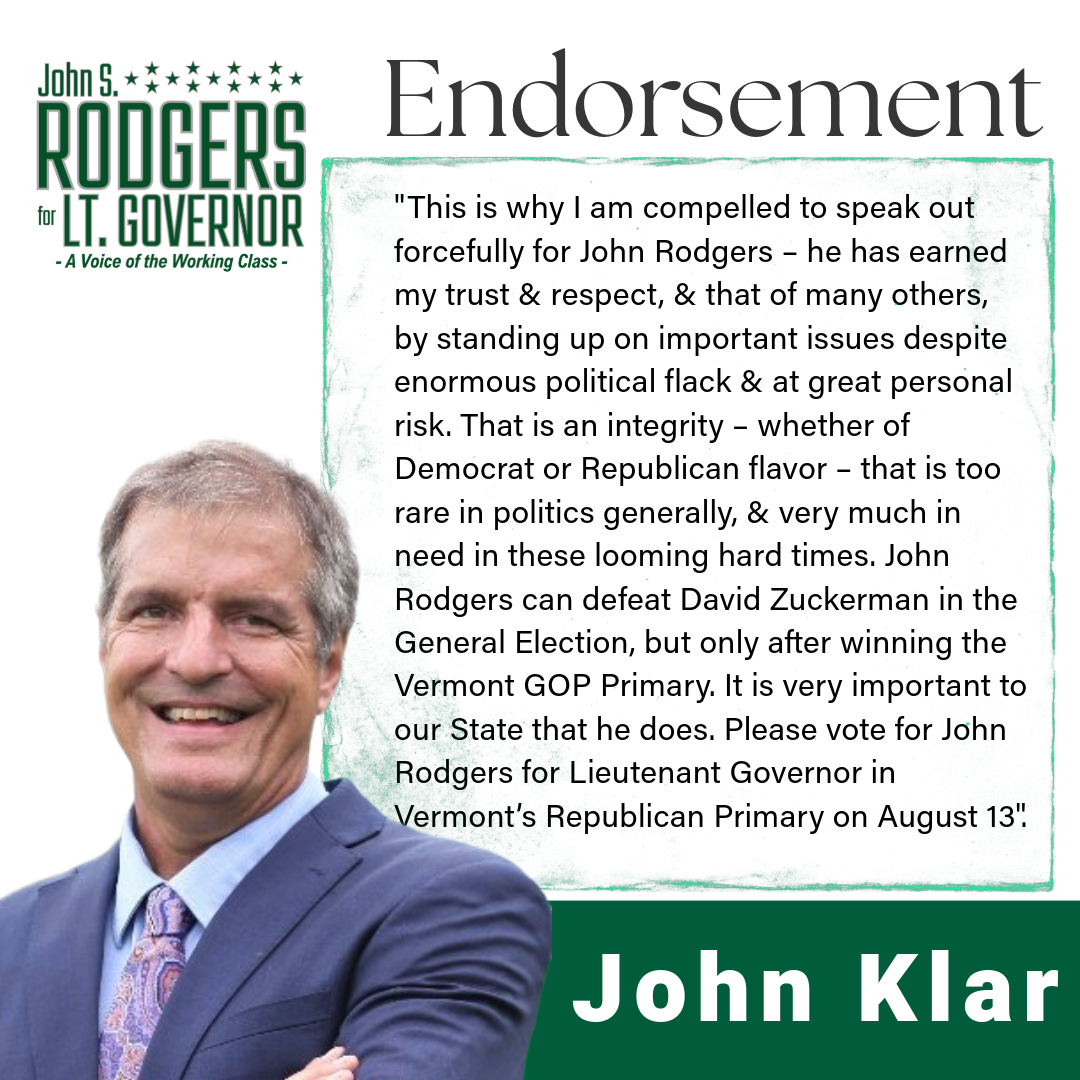 People from across Vermont endorse John Rodgers for Lt. Governor