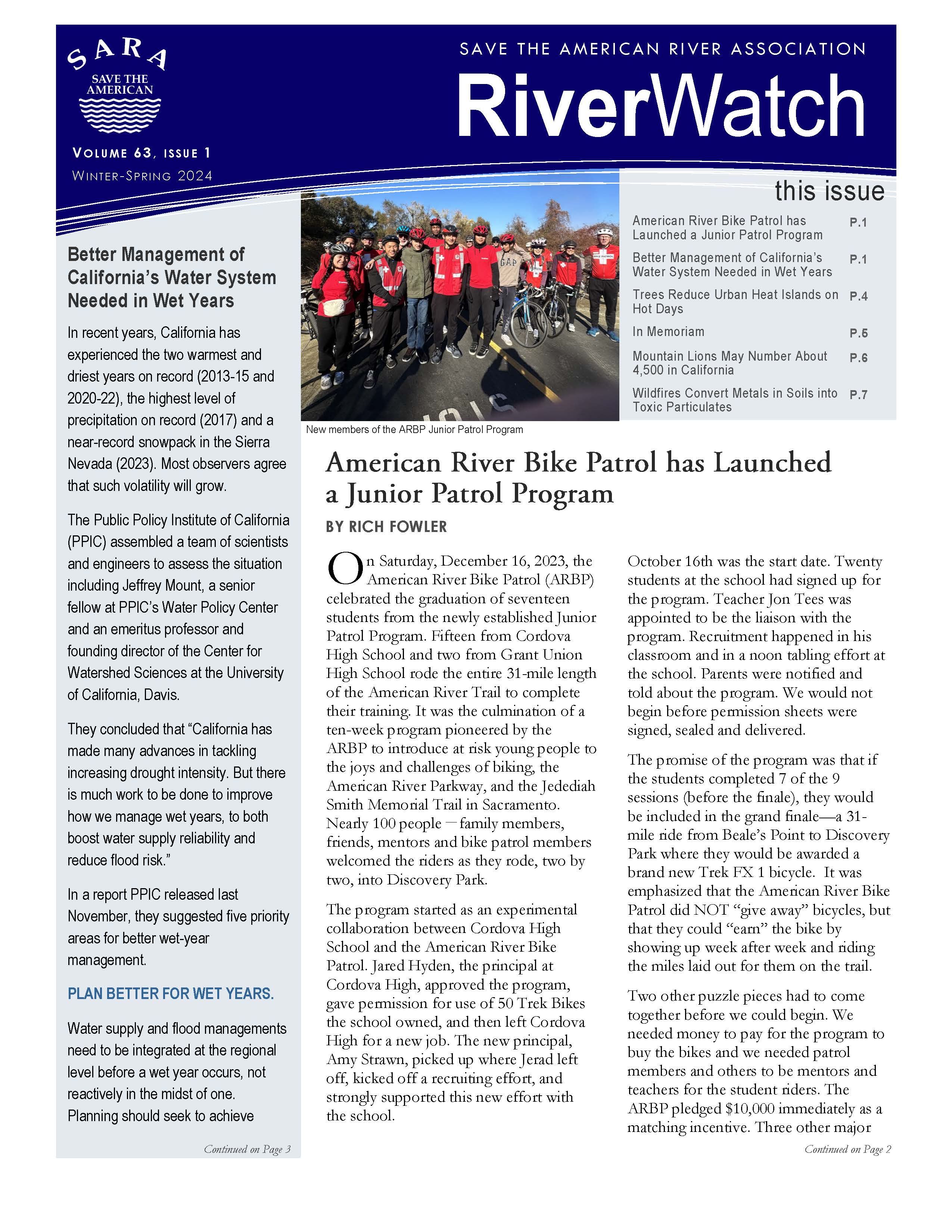 RiverWatch Newsletter - Save the American River Association