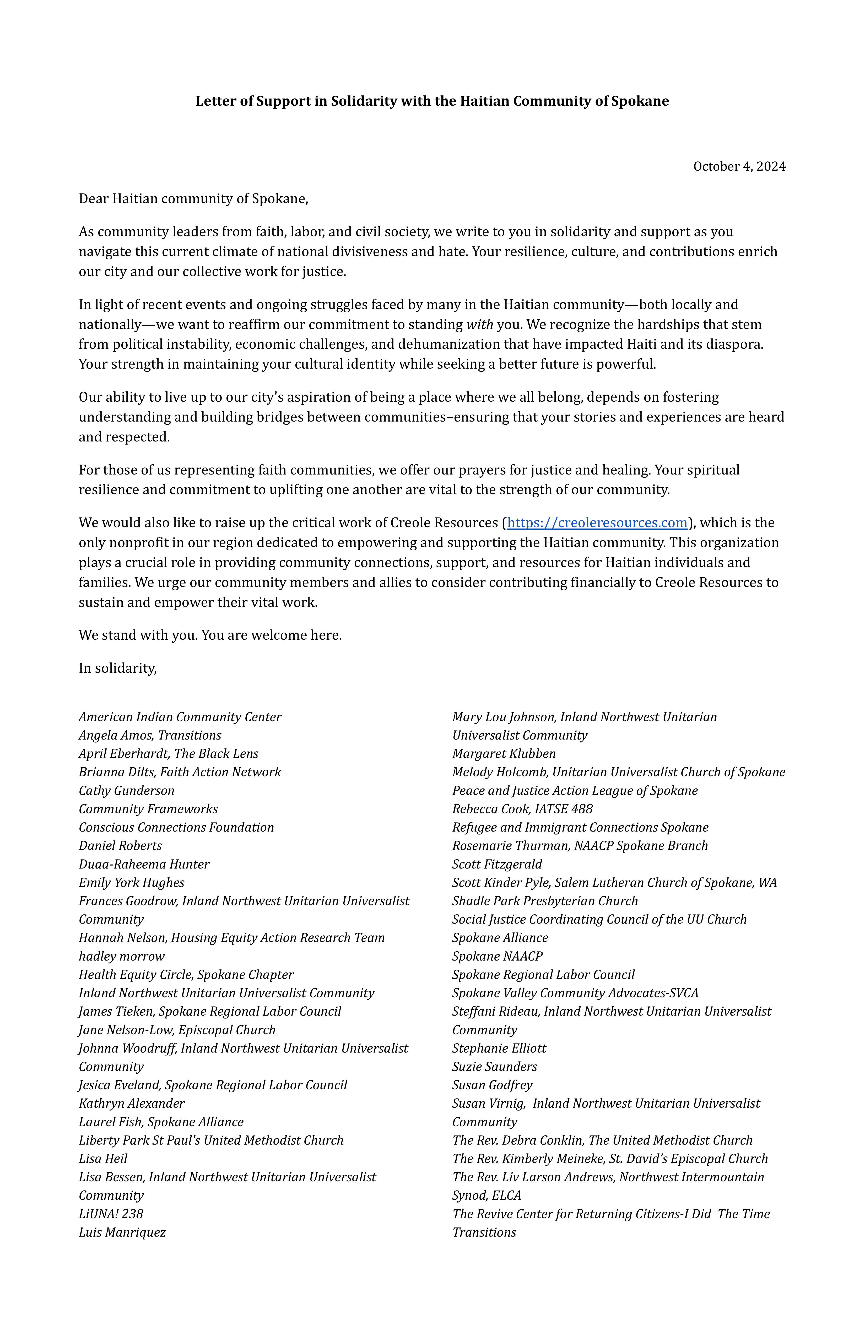 Civic leaders deliver message of solidarity to Spokane's Haitian ...