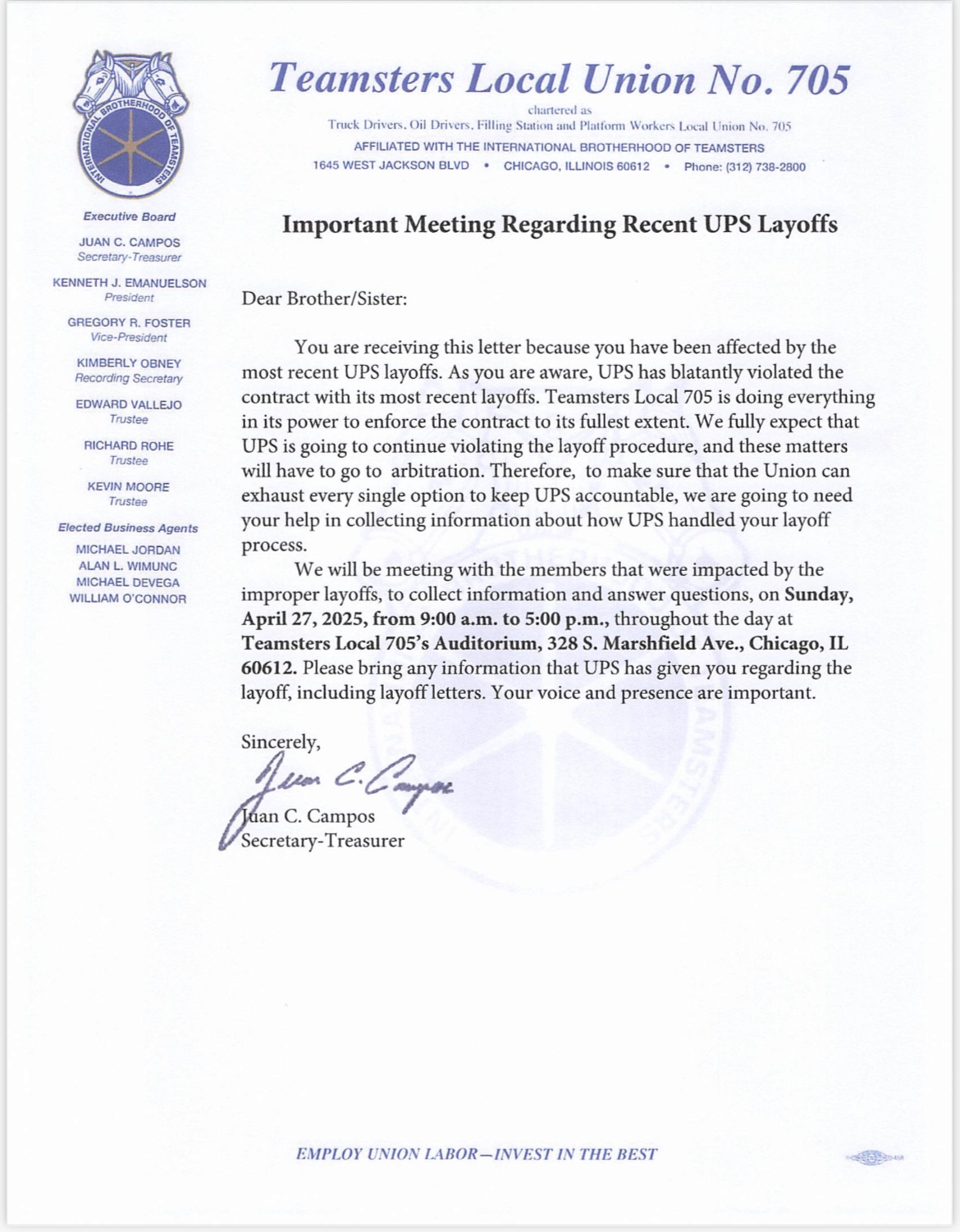 Important Meeting Regarding UPS Layoffs
