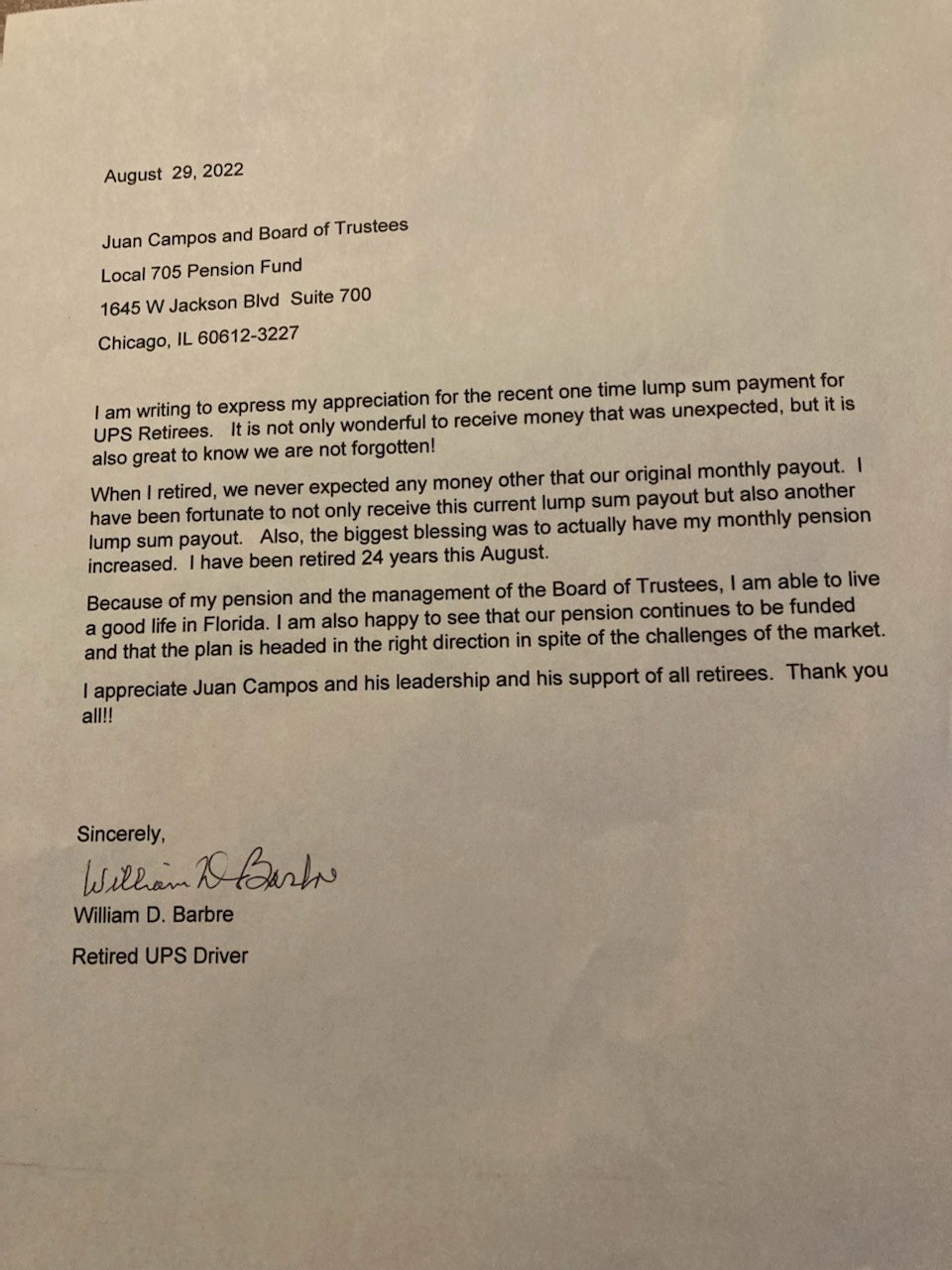 Local 705 Supporting Teamster Retirees