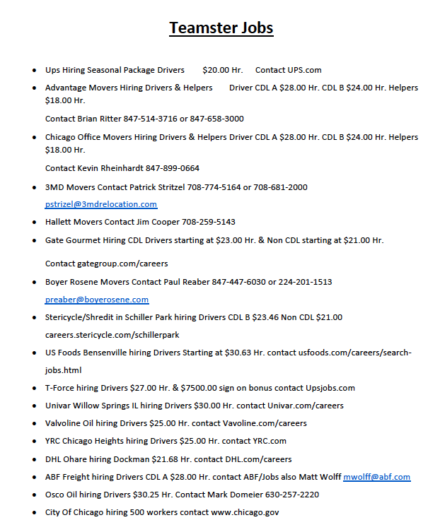 Teamster Jobs Alert - Teamsters Local 705