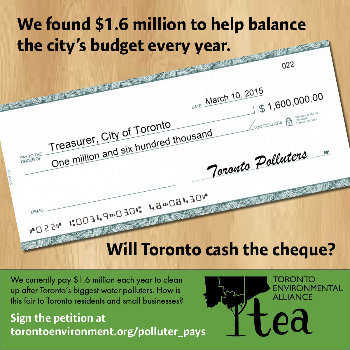 City of Toronto: Cash this $1.6 Million cheque! - Toronto Environmental ...