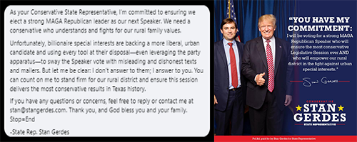 Misrepresentations in Stan Gerdes' Text re Speaker - Tom Glass for Texas