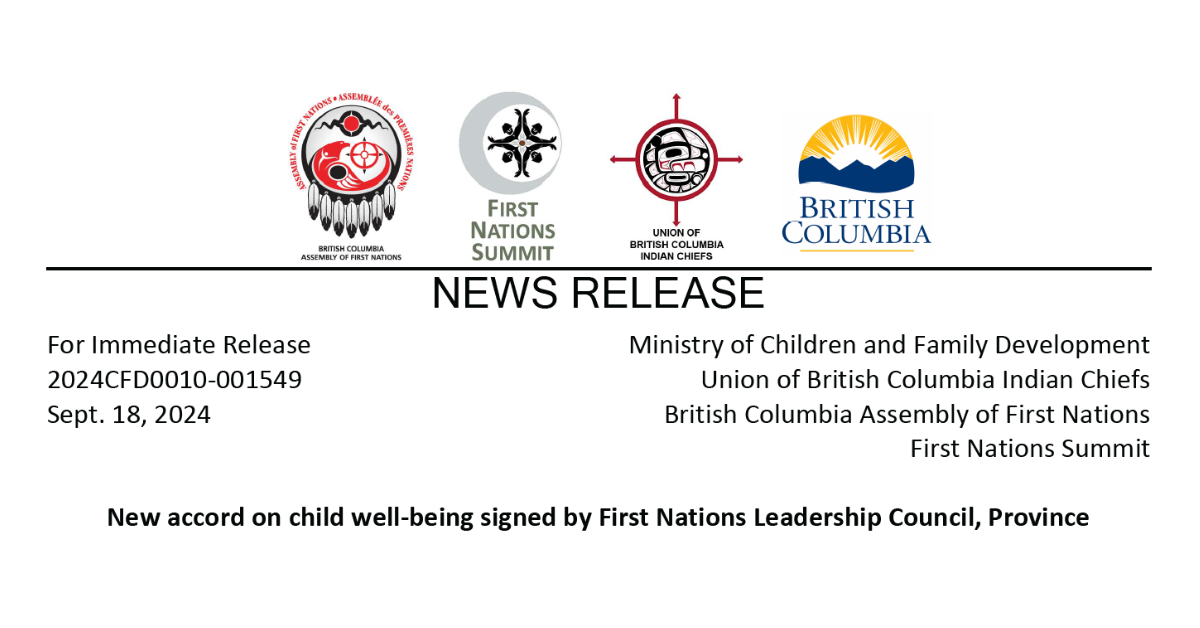 New accord on child well-being signed by First Nations Leadership ...