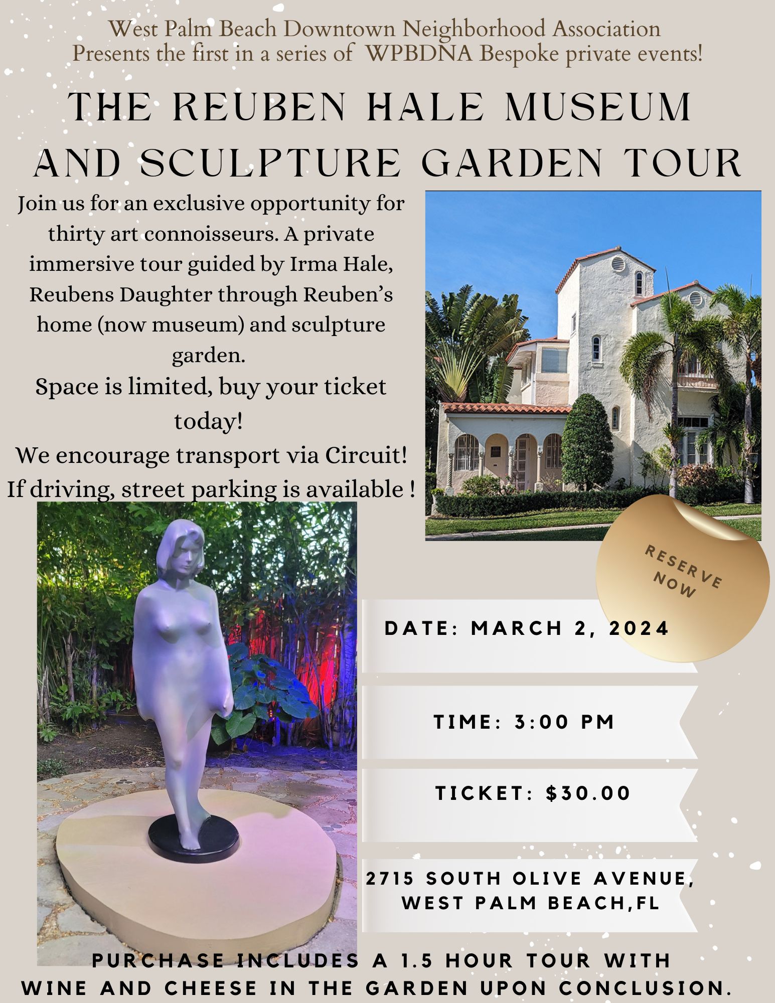 Rueben Hale Museum and Sculpture Garden Tour with Refreshments