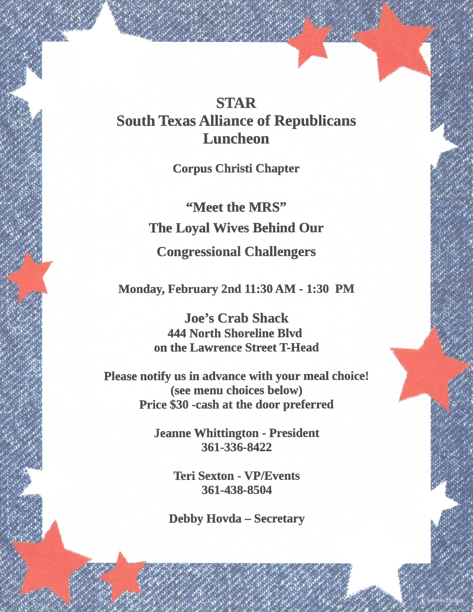 South Texas Alliance of Republicans (STAR) (recurring 1st Monday) - NCRP